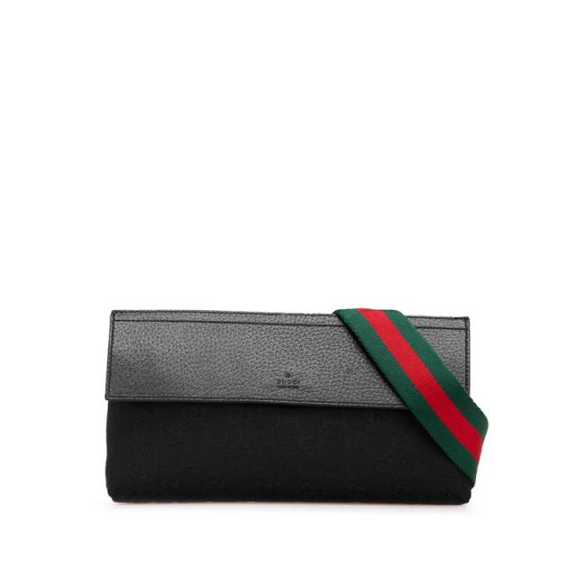 グッチ GGキャンバス ウエストバッグ ボディバッグ 180691 ブラック キャンバス レザー レディース GUCCI 【中古】