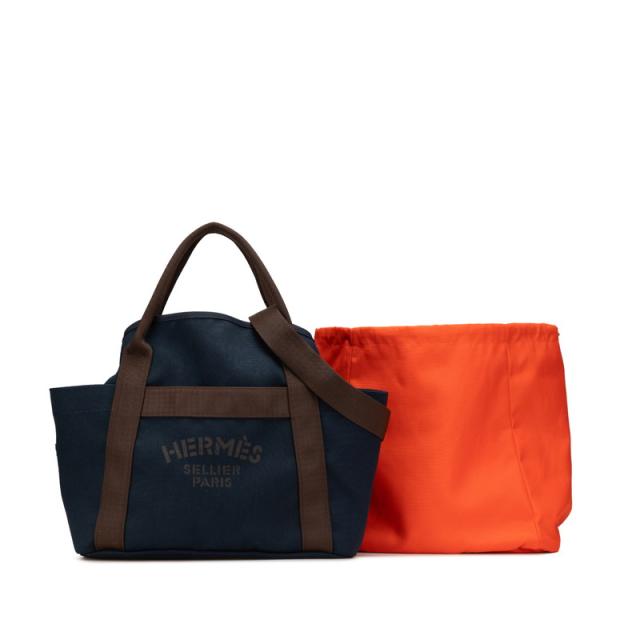 エルメス サックドパンサージュ グルーム ハンドバッグ ショルダーバッグ 2WAY ネイビー ブラウン キャンバス HERMES 【中古】