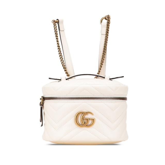 グッチ GGマーモント リュック バックパック バニティ 2WAY 598594 ホワイト レザー レディース GUCCI 【中古】