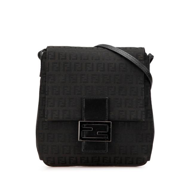 フェンディ ズッキーノ 斜め掛け ショルダーバッグ 8BT075 ブラック キャンバス レザー レディース FENDI 【中古】