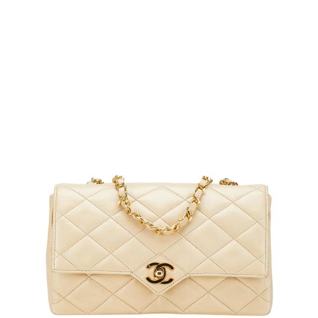 シャネル ココマーク マトラッセ チェーン ショルダーバッグ オフホワイト ラムスキン レディース CHANEL 【中古】