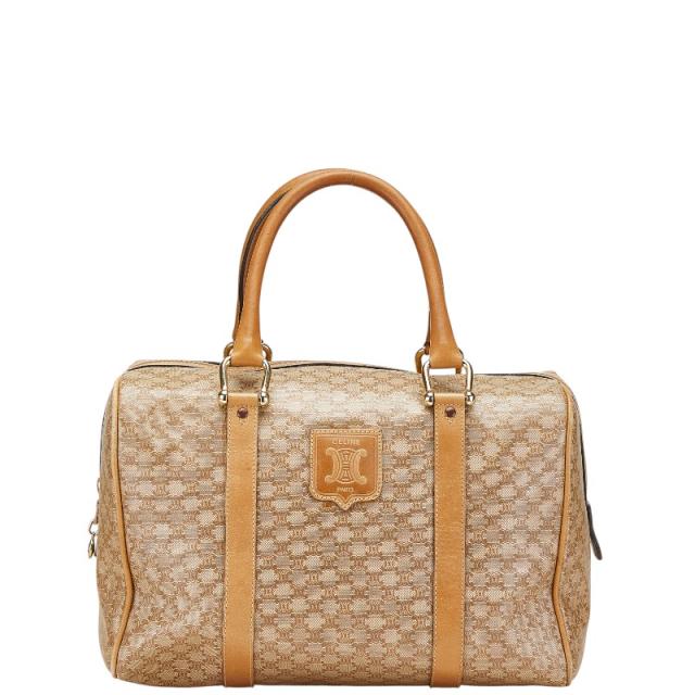 セリーヌ マカダム ハンドバッグ ミニボストンバッグ ベージュ PVC レザー レディース CELINE 【中古】