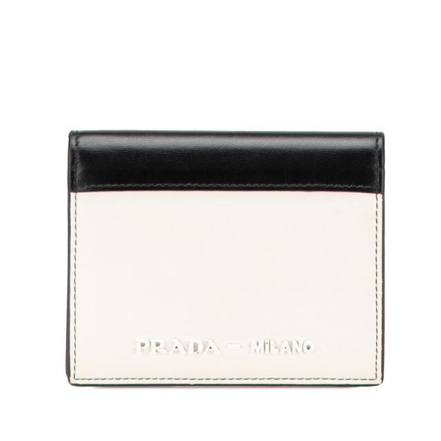 プラダ 二つ折り財布 ホワイト ブラック レザー レディース PRADA 【中古】