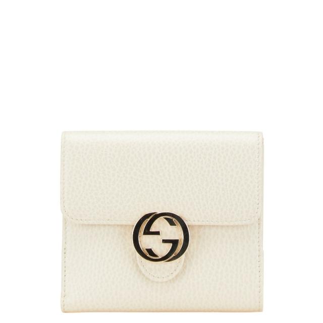 グッチ インターロッキングG 二つ折り財布 615525 ベージュ レザー レディース GUCCI 【中古】