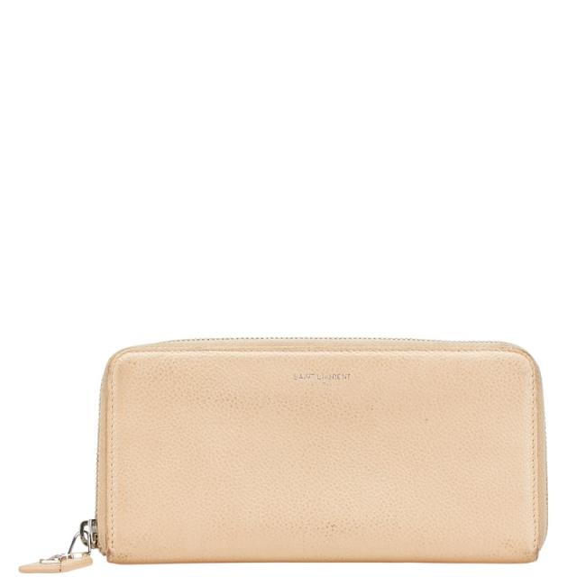 サンローラン ラウンドファスナー 長財布 ベージュ レザー レディース SAINT LAURENT 【中古】