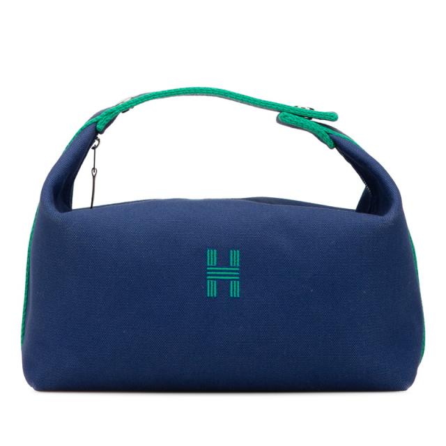 エルメス ブリッド ア ブラックGM ハンドバッグ ネイビー グリーン コットン レディース HERMES 【中古】