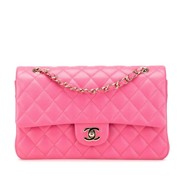 シャネル マトラッセ25 ココマーク Wフラップ チェーン ショルダーバッグ ハンドバッグ ピンク キャビアスキン CHANEL 【中古】