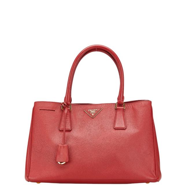 プラダ サフィアーノ ガレリア 三角ロゴプレート ハンドバッグ BN1874 レッド レザー レディース PRADA 【中古】