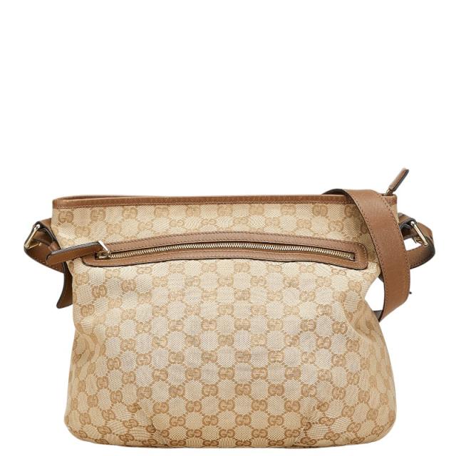 グッチ GGキャンバス 斜め掛け ショルダーバッグ  388930 ベージュ ブラウン キャンバス レザー レディース GUCCI 【中古】