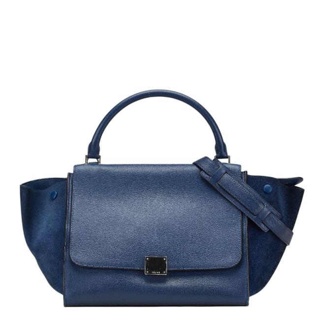 セリーヌ トラペーズ ミディアム ハンドバッグ ショルダーバッグ 2WAY ブルー レザー スウェード レディース CELINE 【中古】