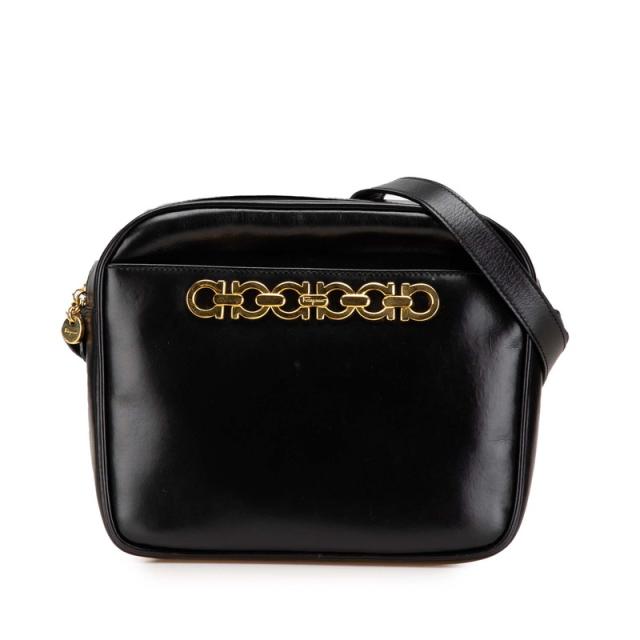 サルヴァトーレフェラガモ ガンチーニ 斜め掛け ショルダーバッグ  BA21 5195 ブラック レザー レディース Salvatore Ferragamo 【中古】