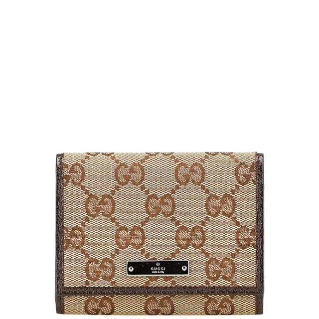 グッチ GGキャンバス ロゴプレート カードケース 131886 ベージュ ダークブラウン キャンバス レザー レディース GUCCI 【中古】