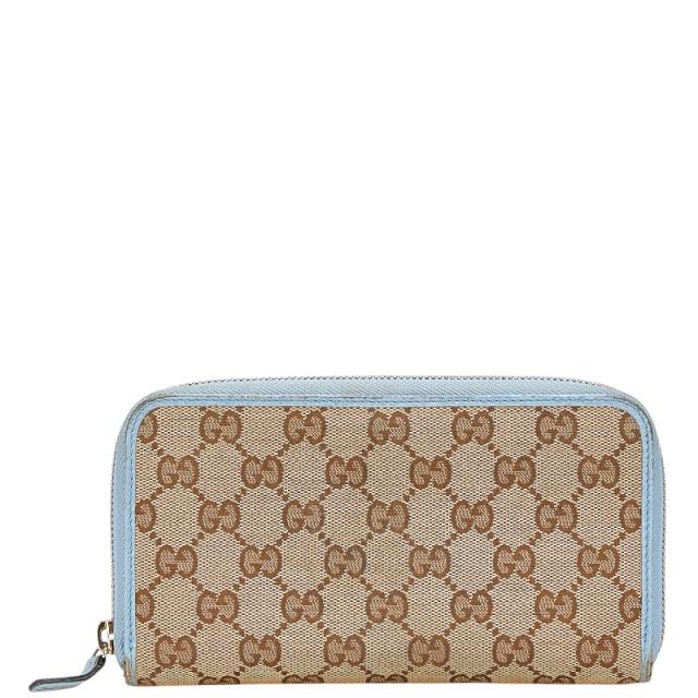 グッチ GGキャンバス ラウンドファスナー 長財布 363423 ベージュ ブルー レザー キャンバス レディース GUCCI 【中古】