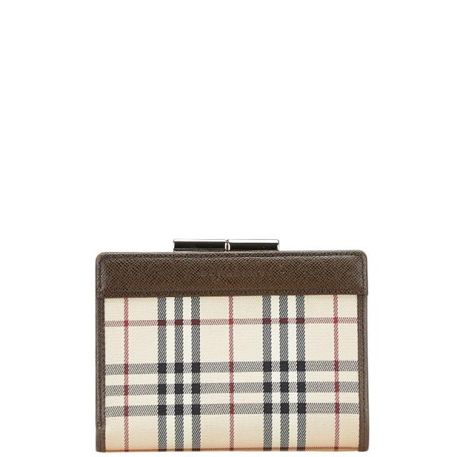 バーバリー ノバチェック 二つ折り財布 ベージュ ブラウン キャンバス レザー レディース BURBERRY 【中古】