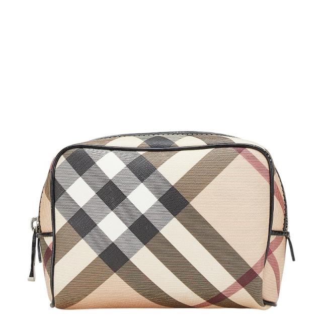 バーバリー ノバチェック ポーチ ベージュ ブラック マルチカラー PVC レザー レディース BURBERRY 【中古】