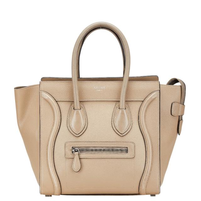セリーヌ ラゲージ マイクロショッパー ハンドバッグ ベージュ レザー レディース CELINE 【中古】