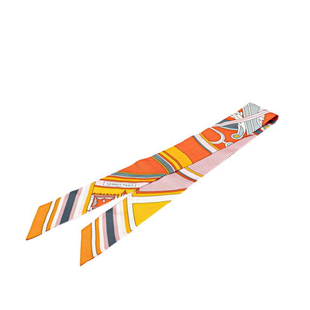 エルメス ツイリー Washingtons Carriage ジョージワシントンの馬車 スカーフ オレンジ マルチカラー シルク HERMES 【中古】