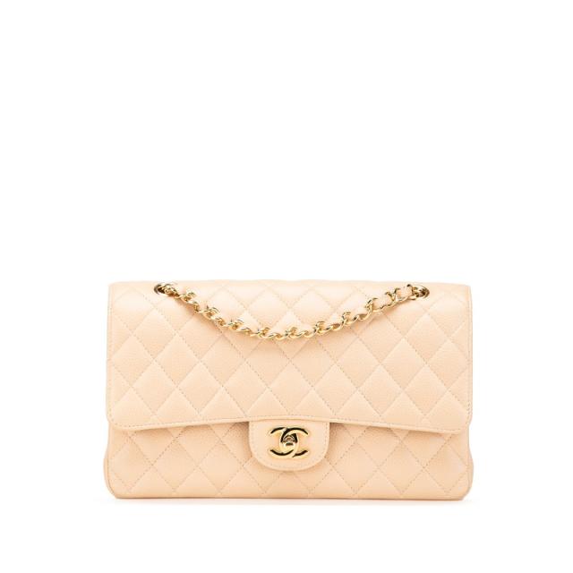 シャネル マトラッセ25 ダブルフラップ チェーン ショルダーバッグ  ベージュ ゴールド金具 キャビアスキン レディース CHANEL 【中古】