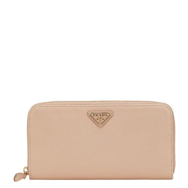 プラダ 三角ロゴプレート ラウンドファスナー 長財布 ベージュ サフィアーノレザー レディース PRADA 【中古】
