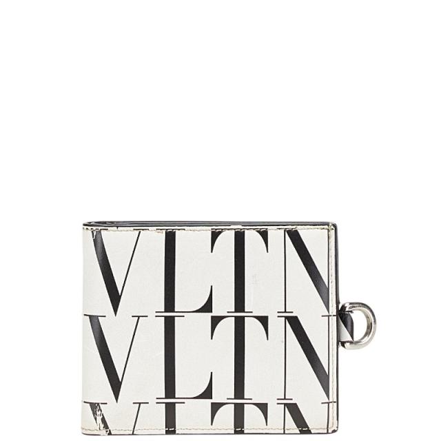 ヴァレンティノ VLTN ロゴ 二つ折り財布 コンパクトウォレット ホワイト ブラック レザー レディース VALENTINO 【中古】