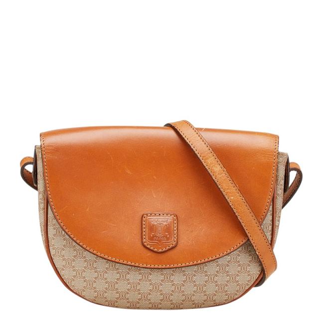 セリーヌ マカダム ショルダーバッグ ベージュ ブラウン PVC レザー レディース CELINE 【中古】