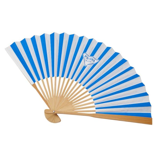 プラダ ノベルティ 扇子 ホワイト ブルー 紙 竹 レディース PRADA 【中古】