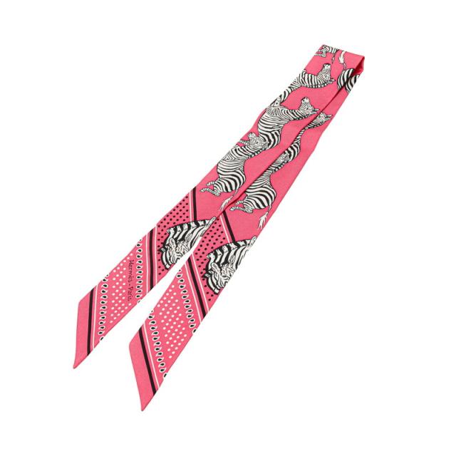 エルメス ツイリー LES ZEBRES BANDANA ゼブラ バンダナ スカーフ ピンク ブラック シルク レディース HERMES 【中古】