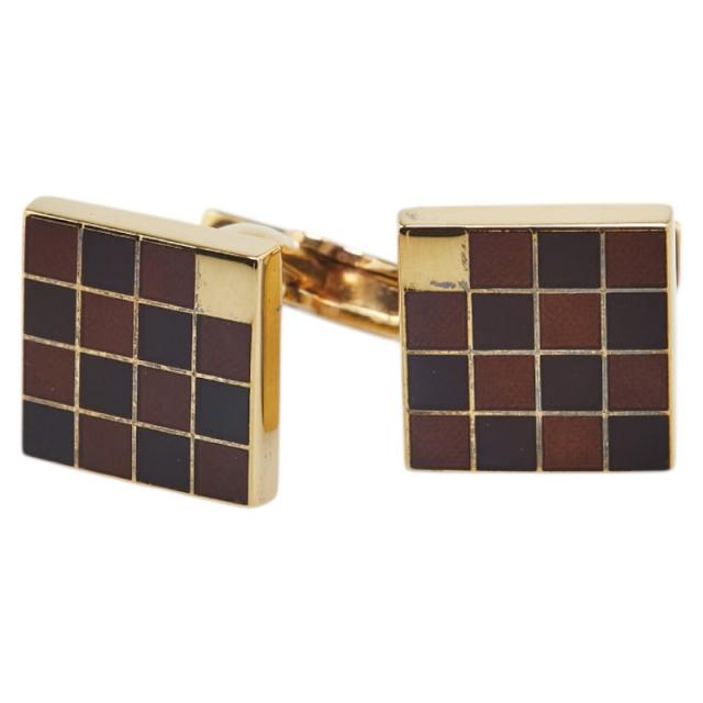 ルイ ヴィトン タイガ ブトン ドゥ マンシェット ダミエ カフス カフリンク M64660 ゴールド ブラウン SV925 LOUIS VUITTON 【中古】