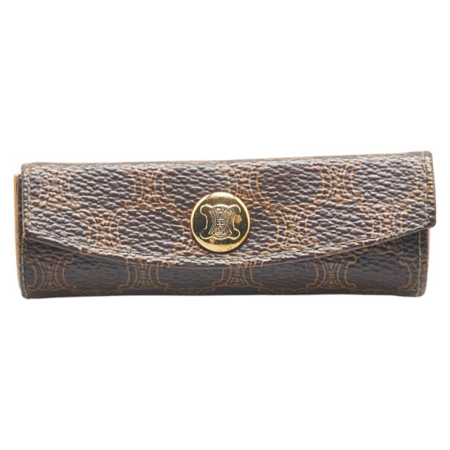 セリーヌ マカダム リップスティックケース ミラー ブラウン ゴールド PVC メッキ レディース CELINE 【中古】