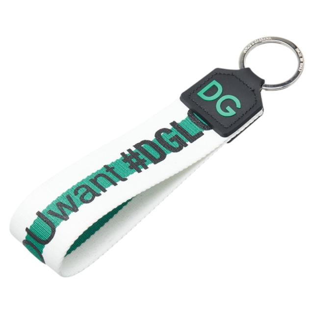 ドルチェアンドガッバーナ キーホルダー BP2500 ホワイト グリーン キャンバス レザー メンズ DOLCE&GABBANA 【中古】