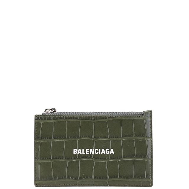 バレンシアガ 型押し カードケース ケース フラグメントケース 640535 カーキグリーン レザー メンズ BALENCIAGA 【中古】