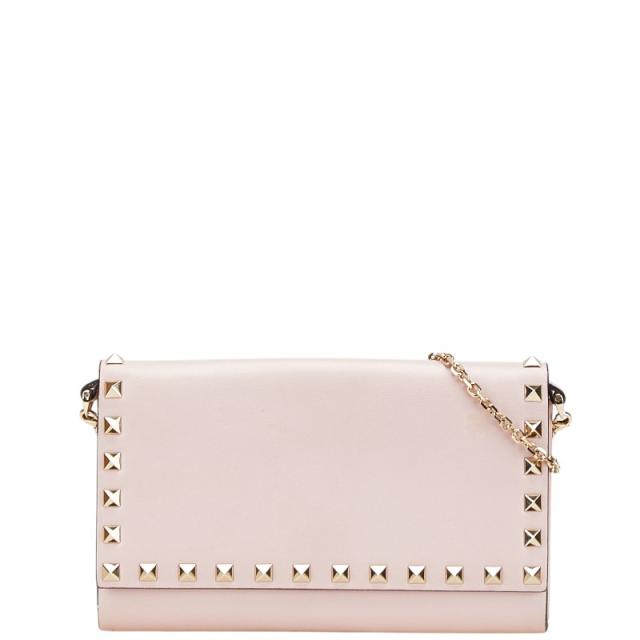 ヴァレンチノ ロックスタッズ チェーンウォレット ショルダーバッグ ピンク レザー レディース Valentino 【中古】