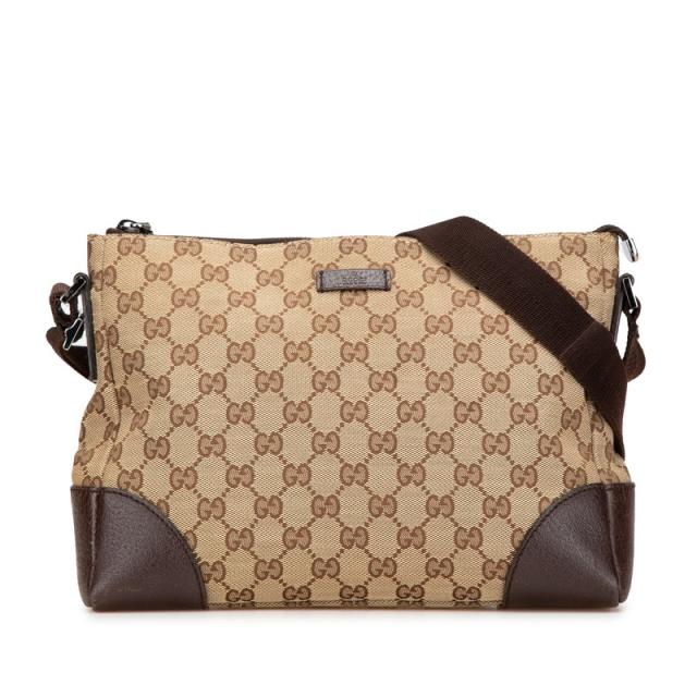グッチ GGキャンバス 斜め掛け ショルダーバッグ 114273 ベージュ ブラウン キャンバス レザー レディース GUCCI 【中古】