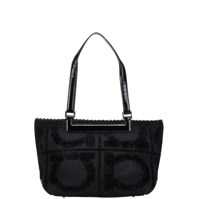 サルヴァトーレフェラガモ ガンチーニ トートバッグ ブラック ウール エナメル レディース Salvatore Ferragamo 【中古】