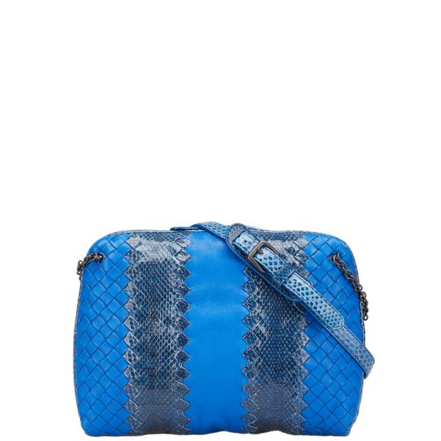 ボッテガヴェネタ イントレチャート 斜め掛け ショルダーバッグ ブルー レザー パイソン レディース BOTTEGAVENETA 【中古】