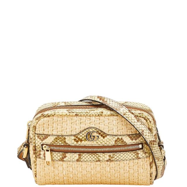 グッチ GGマーモント 斜め掛け ショルダーバッグ 574493 ベージュ ラフィア パイソン レディース GUCCI 【中古】