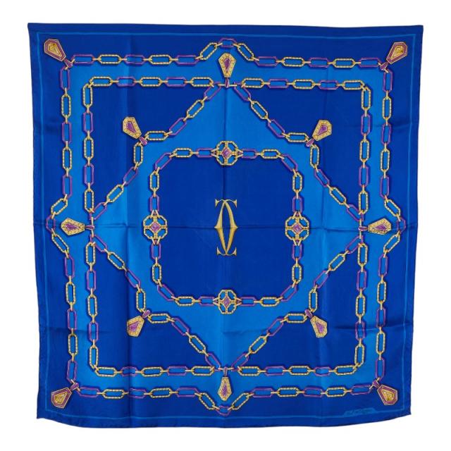 カルティエ ジュエリー柄 スカーフ ブルー シルク レディース CARTIER 【中古】