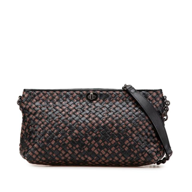 ボッテガヴェネタ イントレチャート チェーン ショルダーバッグ ブラック ブラウ レザー レディース BOTTEGAVENETA 【中古】