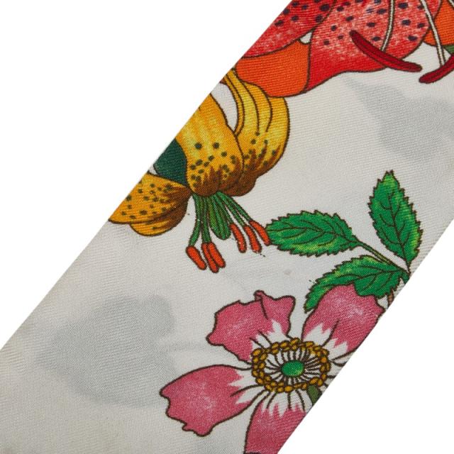 グッチ フローラ 植物 花 ネックボウ スカーフ アイボリー マルチカラー シルク レディース GUCCI 【中古】 グッチ フローラ 植物 花 ネックボウ スカーフ アイボリー マルチ