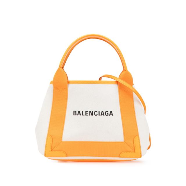 バレンシアガ ネイビーカバス XS ハンドバッグ ショルダーバッグ 2WAY 390346 ベージュ オレンジ キャンバス レザー BALENCIAGA 【中古】