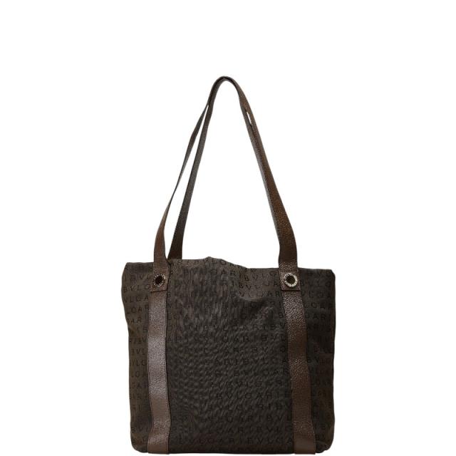 ブルガリ ロゴマニア トートバッグ ハンドバッグ ブラウン キャンバス レザー レディース BVLGARI 【中古】