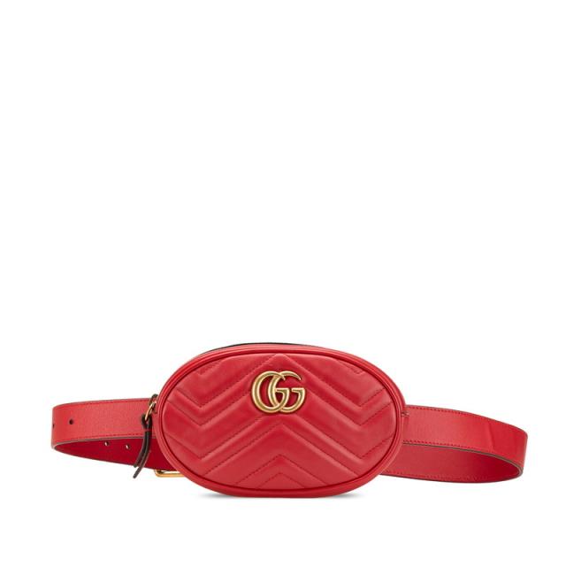 グッチ GGマーモント ボディバッグ ウエストバッグ 476434 レッド レザー レディース GUCCI 【中古】