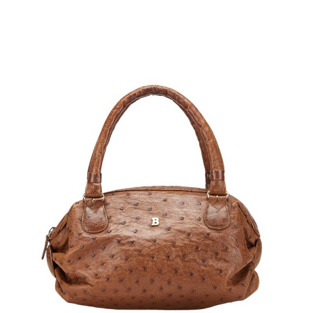 バリー ミニボストンバッグ ハンドバッグ ブラウン オーストリッチ レディース BALLY 【中古】