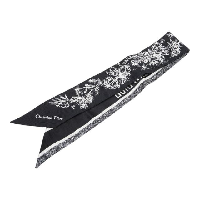 ディオール ミッツァ トワル ドゥ ジュイ フラワー スカーフ ブラック ホワイト シルク レディース Dior 【中古】