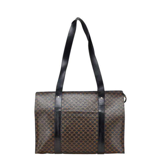 セリーヌ マカダム トートバッグ ハンドバッグ ブラック ブラウン PVC レザー レディース CELINE 【中古】