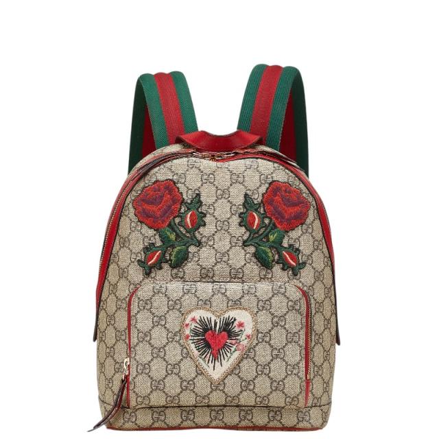グッチ GGスプリーム フラワー 花 ハート リュック バックパック 427042 ベージュ レッド PVC レザー レディース GUCCI 【中古】