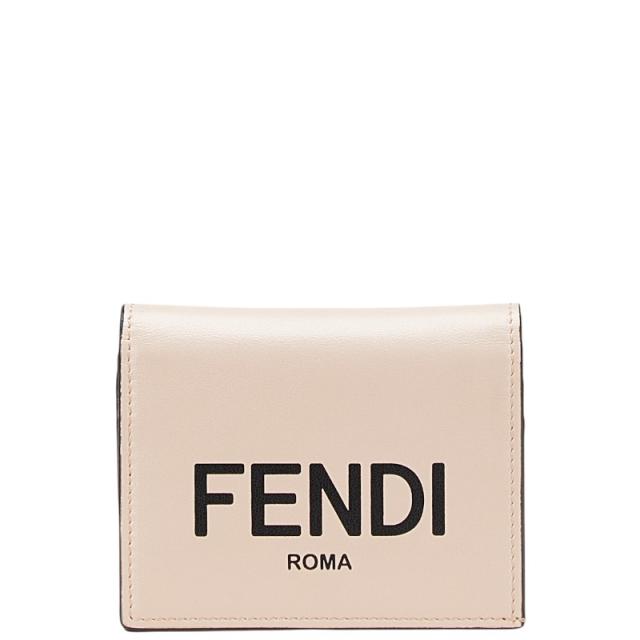 フェンディ ロゴ 二つ折り財布 8M0420 ピンク ブラック レザー レディース FENDI 【中古】