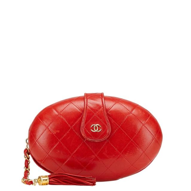 シャネル マトラッセ ココマーク ポーチ レッド ラムスキン レディース CHANEL 【中古】