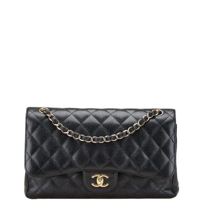 シャネル マトラッセ ココマーク Wフラップ チェーン ショルダーバッグ ハンドバッグ ブラック キャビアスキン CHANEL 【中古】