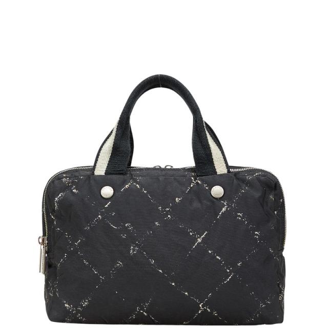 シャネル 旧トラベルライン ハンドバッグ ミニボストンバッグ ブラック ホワイト ナイロン レディース CHANEL 【中古】